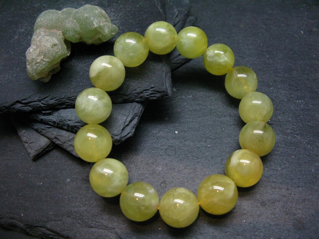 Australian Golden Prehnite Genuine Bracelet ~ 7.5 Inches ~ 16mm Round ...