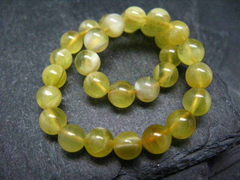 Australian Golden Prehnite Genuine Bracelet ~ 7 Inches ~ 6mm Round ...