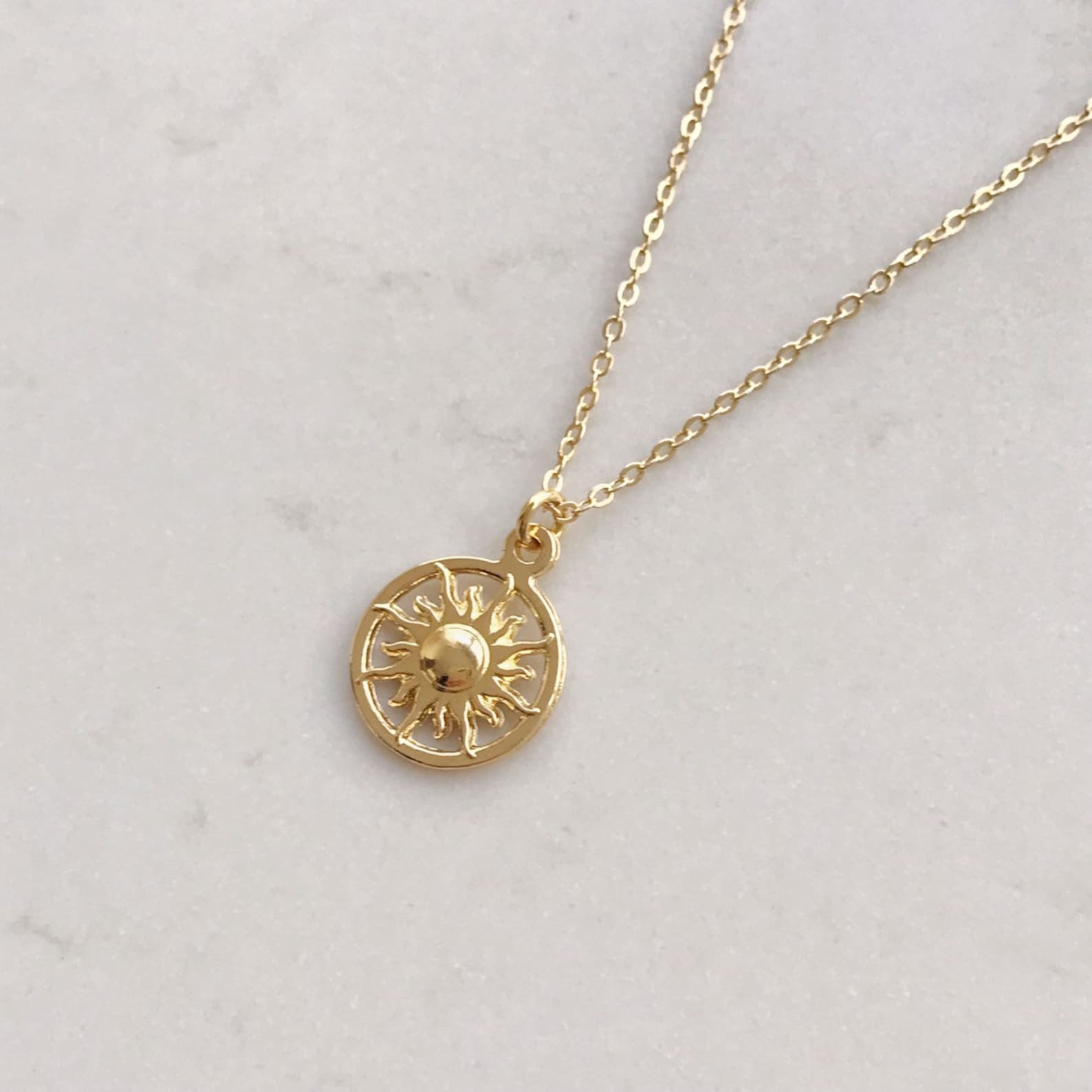 Dainty 14k Gold Sun Coin Pendant Necklace - Etsy