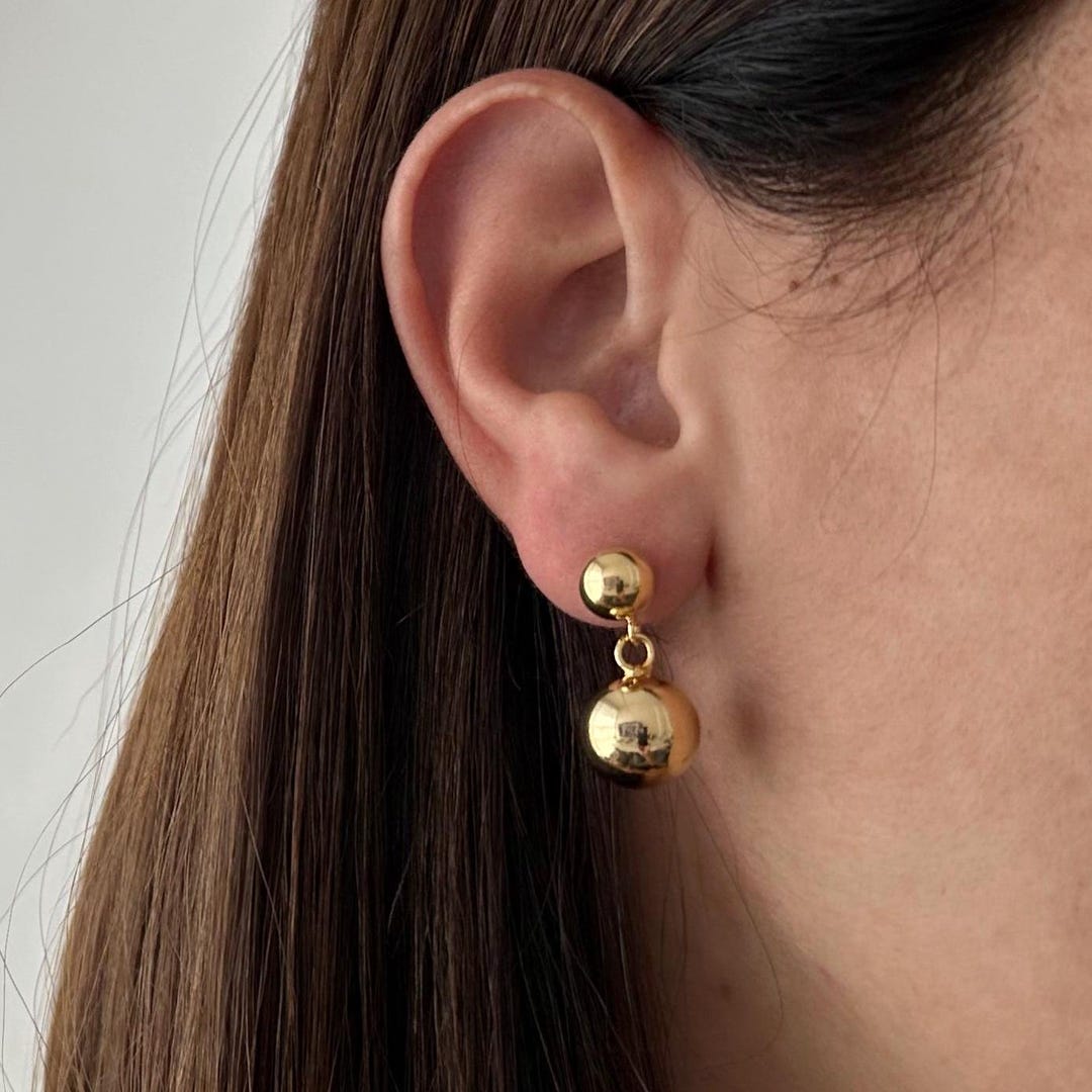 Gold Plated Dangle Ball Earrings - Double Ball Stud Earrings ...