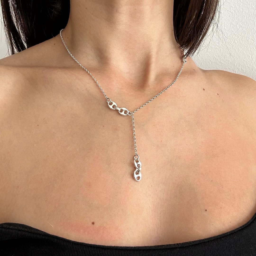 Sterling Silver Chain Y Necklace, Long Lariat Necklace,small Lariat ...
