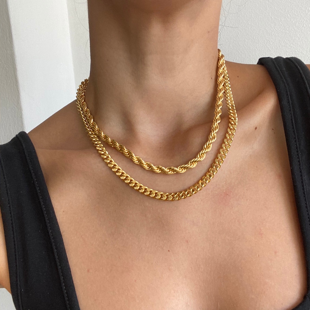 Gold Chunky Rope Chain Necklace 14k Gold Necklace Statement - Etsy