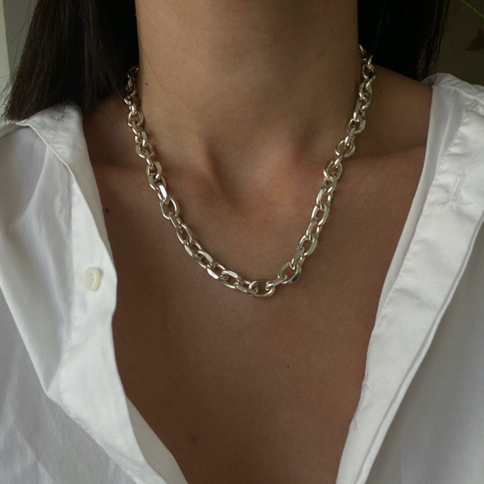 Silver Chunky Chain Necklace Big Link Chain Silver Curb - Etsy