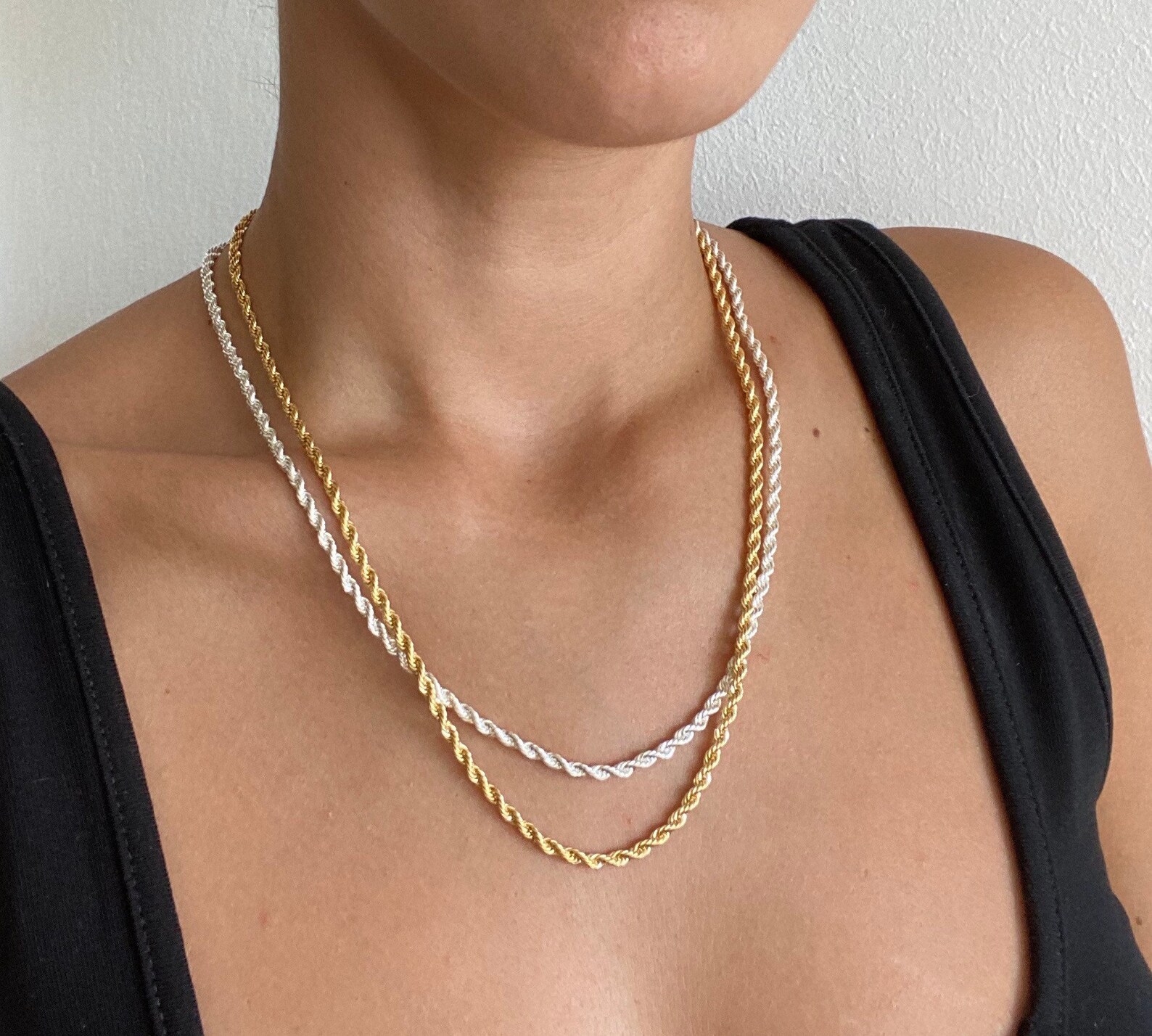 Gold Thin Rope Chain Necklace for Women Layered Skinny Rope - Etsy