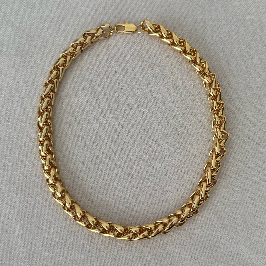 Gold Bold Statement Chain Necklace, Chunky Gold Plated Choker Necklace ...