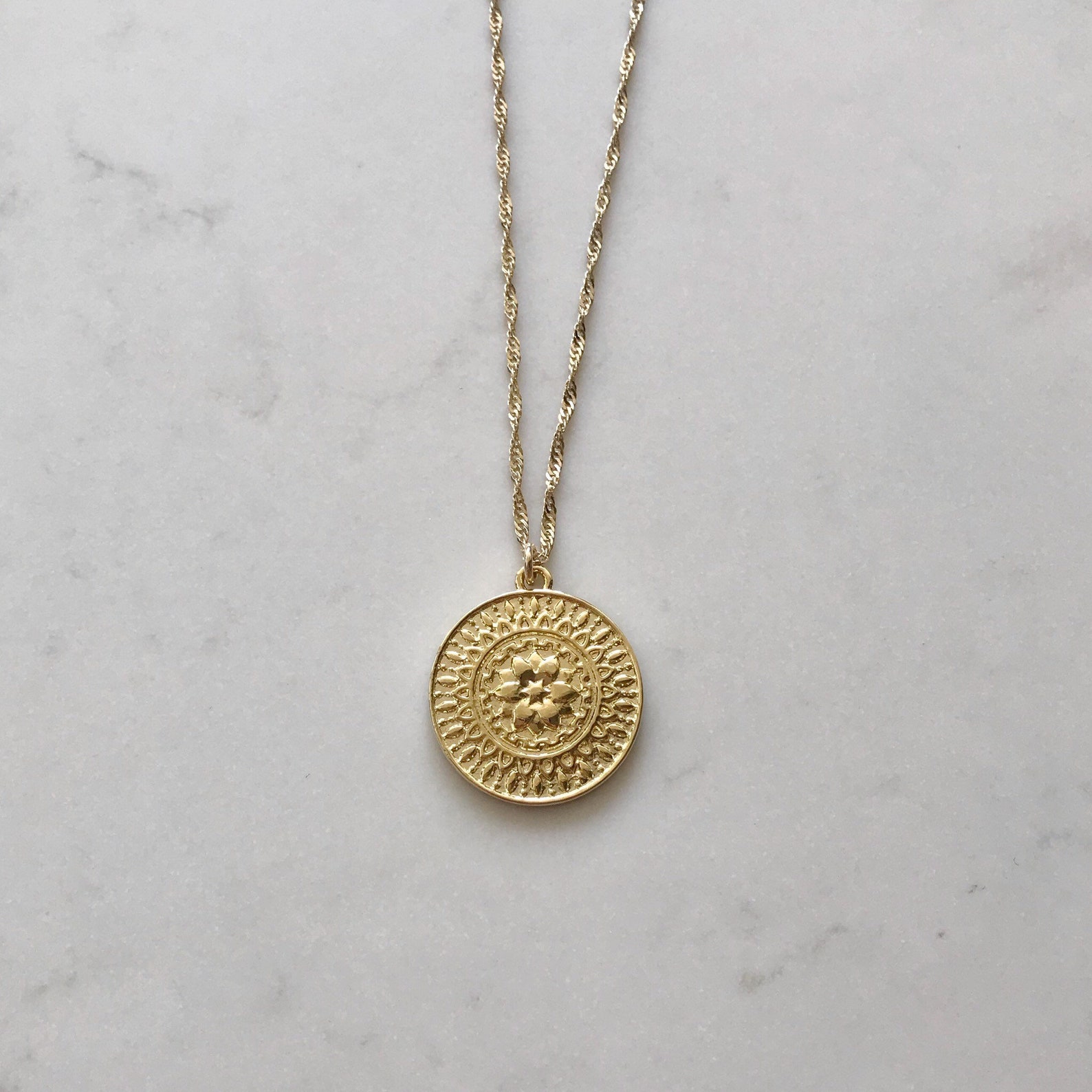 14k Gold Medallion Necklace Dainty Gold Coin Pendant - Etsy