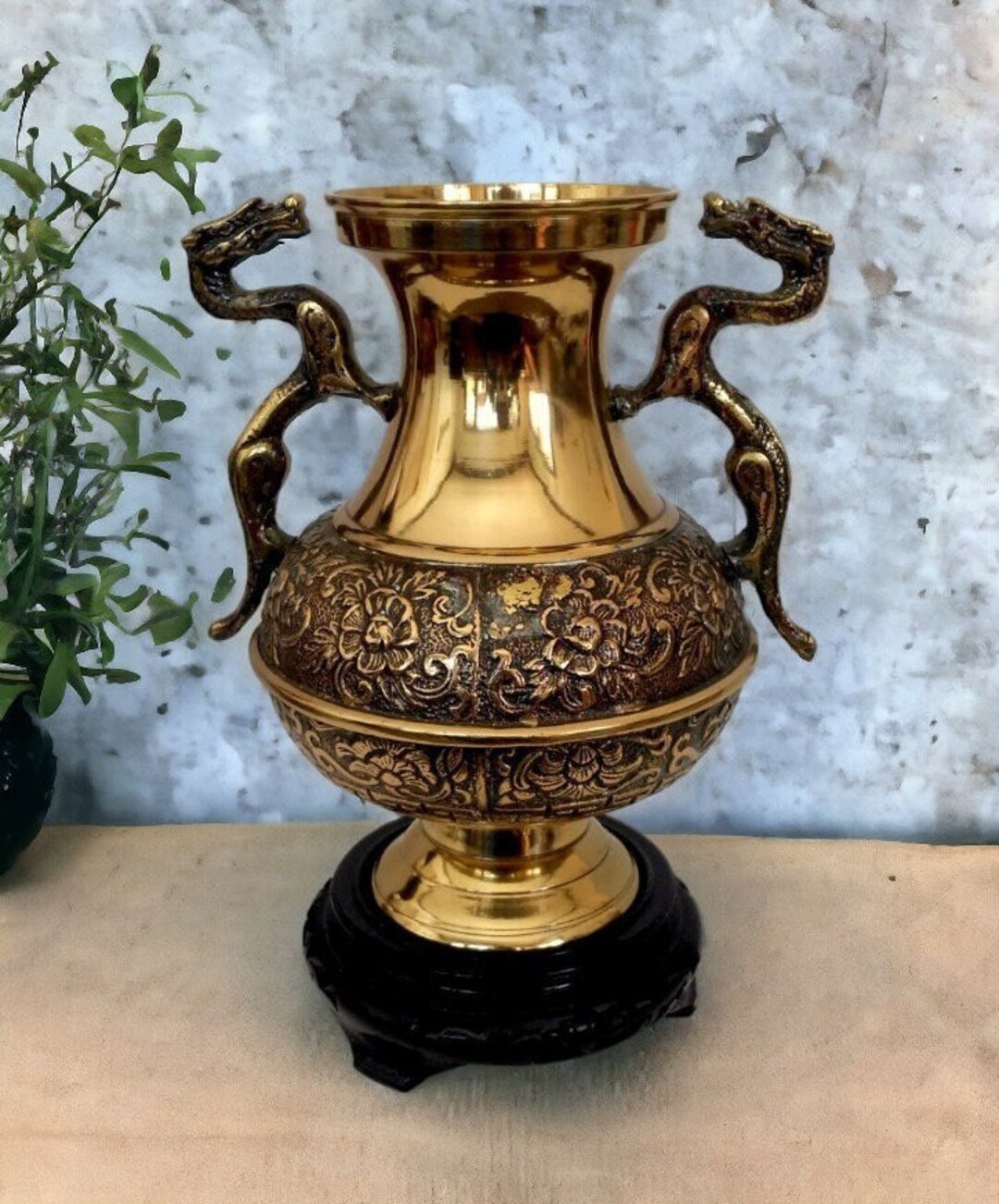VINTAGE Brass Dragon Vase Office Decor Dragon Engraved Brass Vase ...