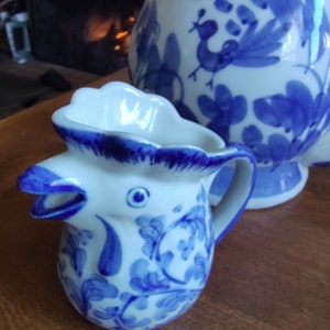 Artisan Blue and White Ceramic Rooster Pitchers Traditional Handmade ...
