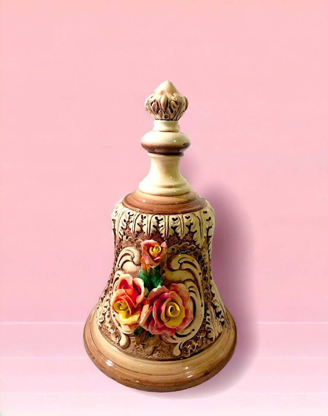 Vintage Capodimonte Ceramic Bell Hand Painted Roses Porcelain Bell ...