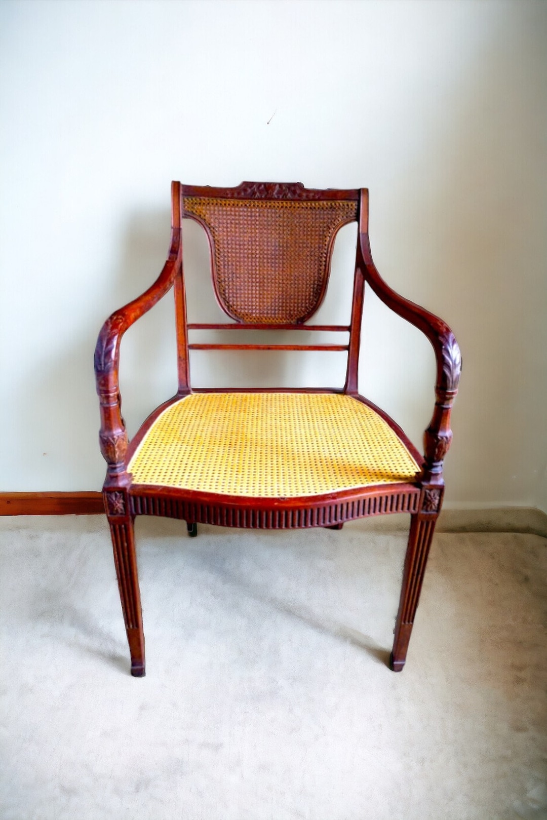 Antique Cane Chair Carved Wood French Cane Chair Traditional Wooden ...