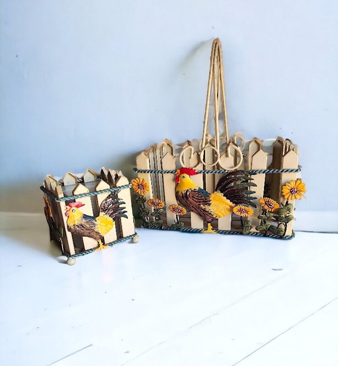 Vintage Style Cottage Core Basket Basket and Candleholder Farmhouse ...