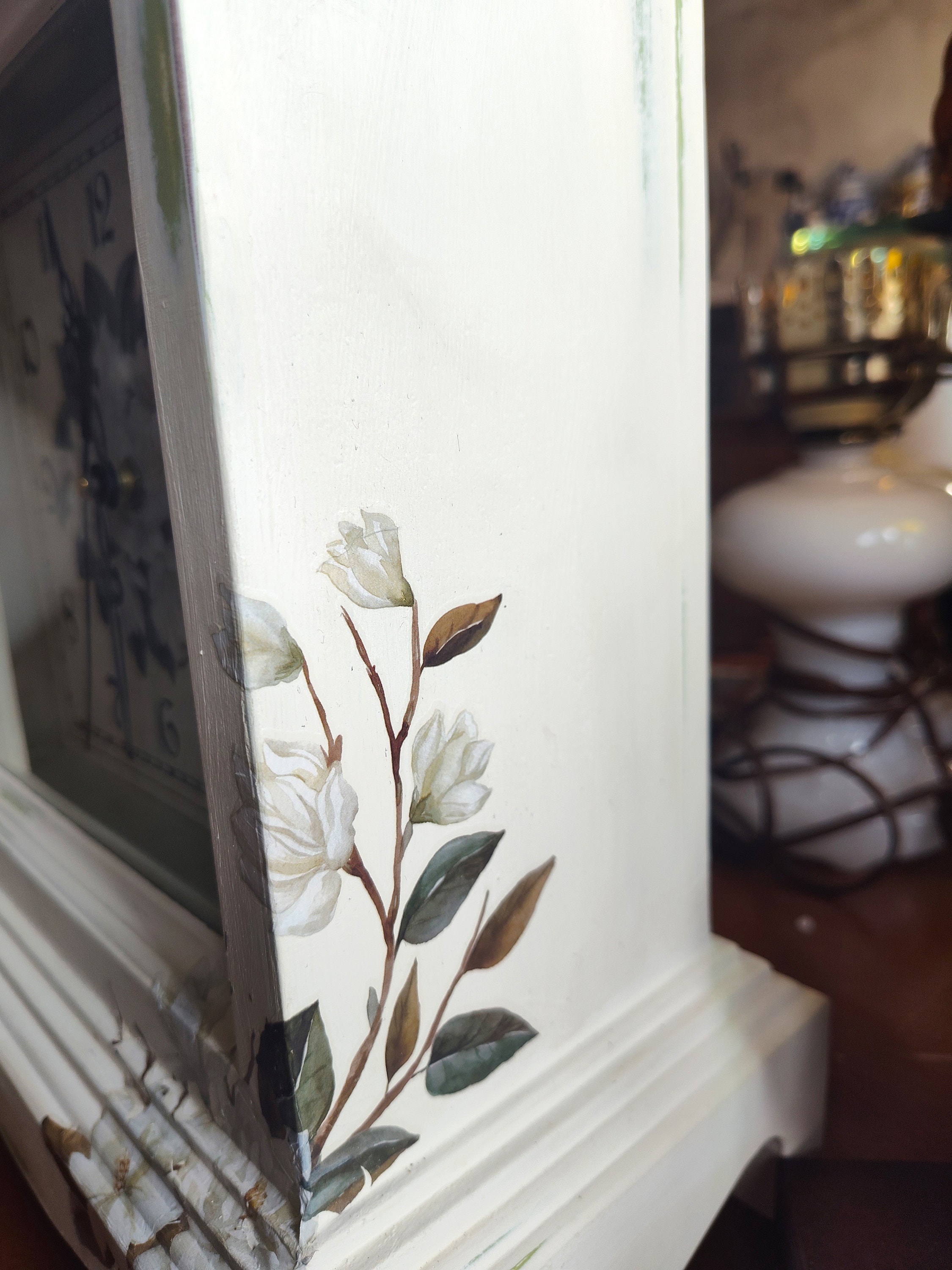 Cottage Core White Floral Clock, Upcycled Shabby Chic Mantel Clock ...