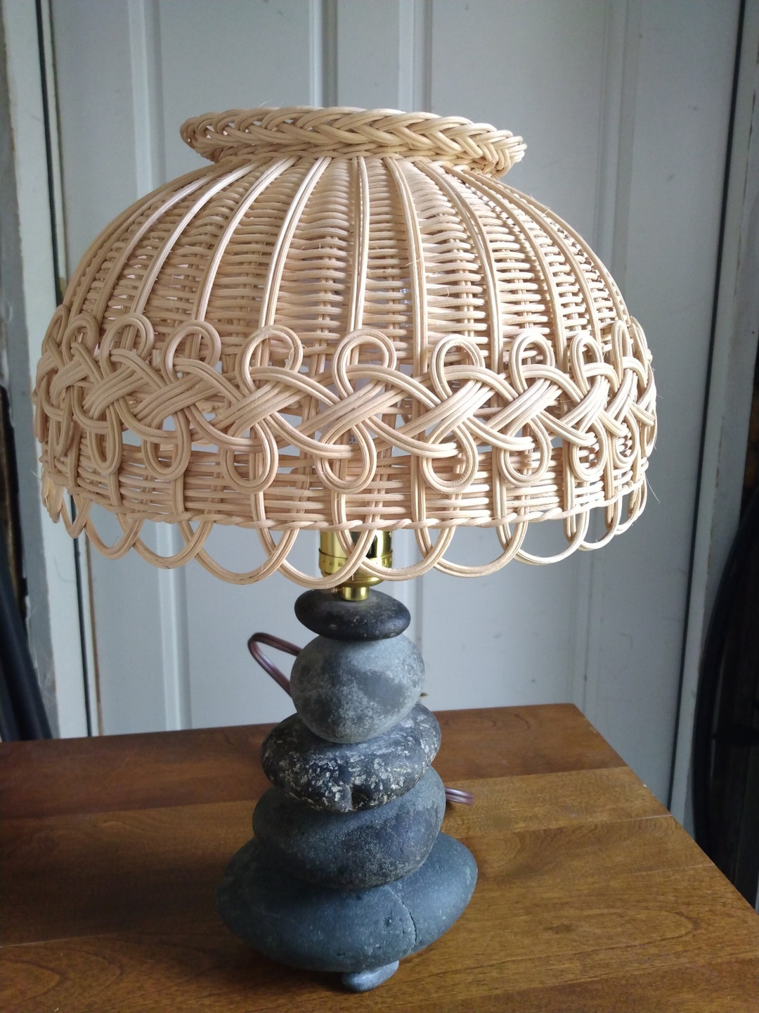 STACKED River Rock Lamp Rustic Home Decor, Coastal Living Room Lamp - Etsy