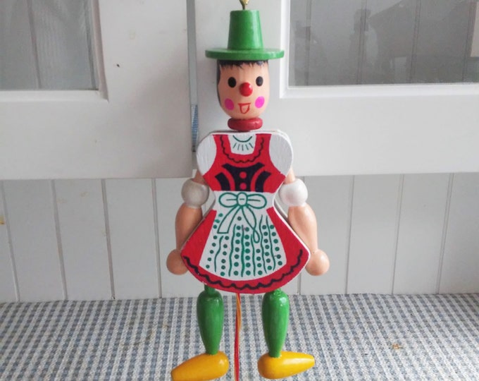 VINTAGE Wooden Pull Puppet// Austrian Girl Retro Wooden Puppet// Retro ...
