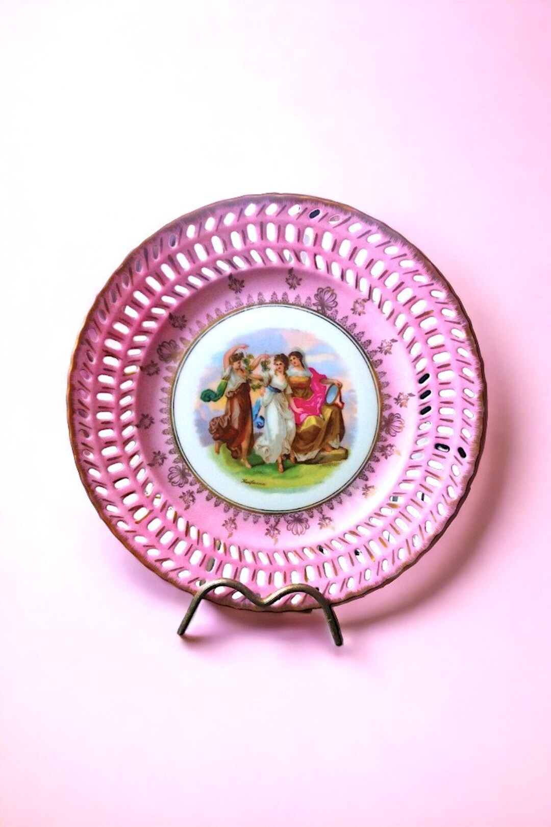 ANTIQUE Kaufman Reticulated Plate Hand Painted Collectors Plate Classic ...