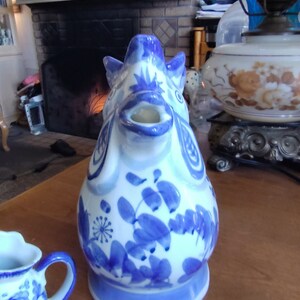 Artisan Blue and White Ceramic Rooster Pitchers Traditional Handmade ...