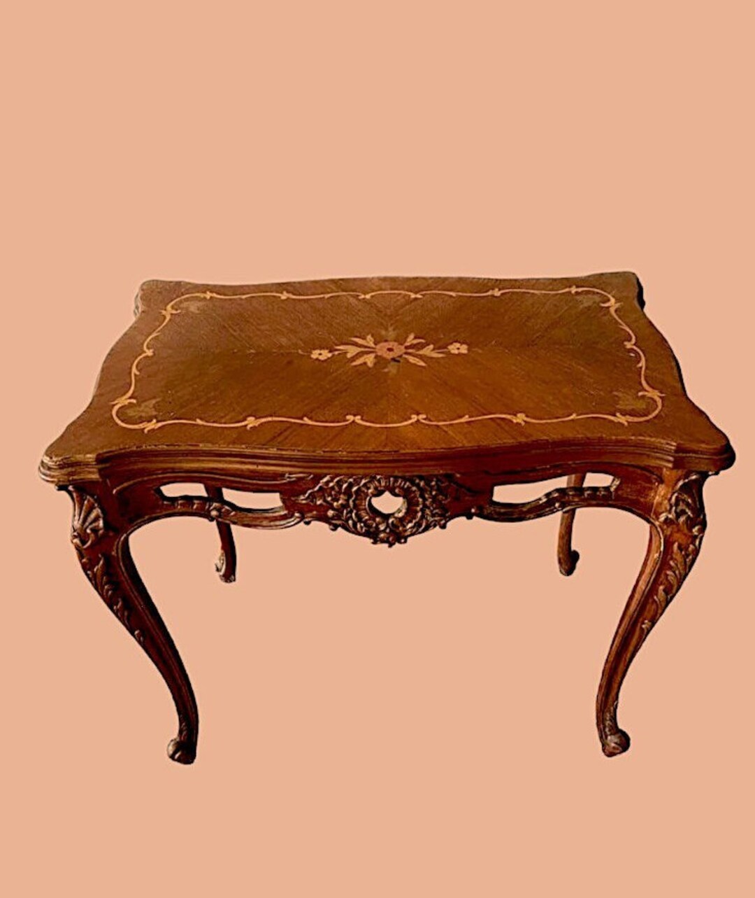 Vintage Decorative Table With Intricate Hand-carved Wood Inlays Louis ...