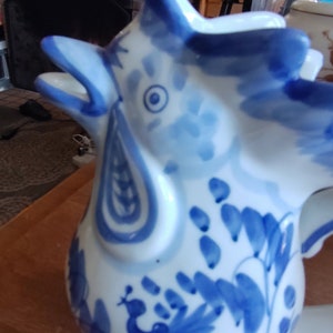 Artisan Blue and White Ceramic Rooster Pitchers Traditional Handmade ...