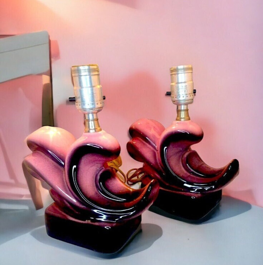 VINTAGE Pink Mid Century Bedside Lamps Mid Century Modern Pink Retro ...