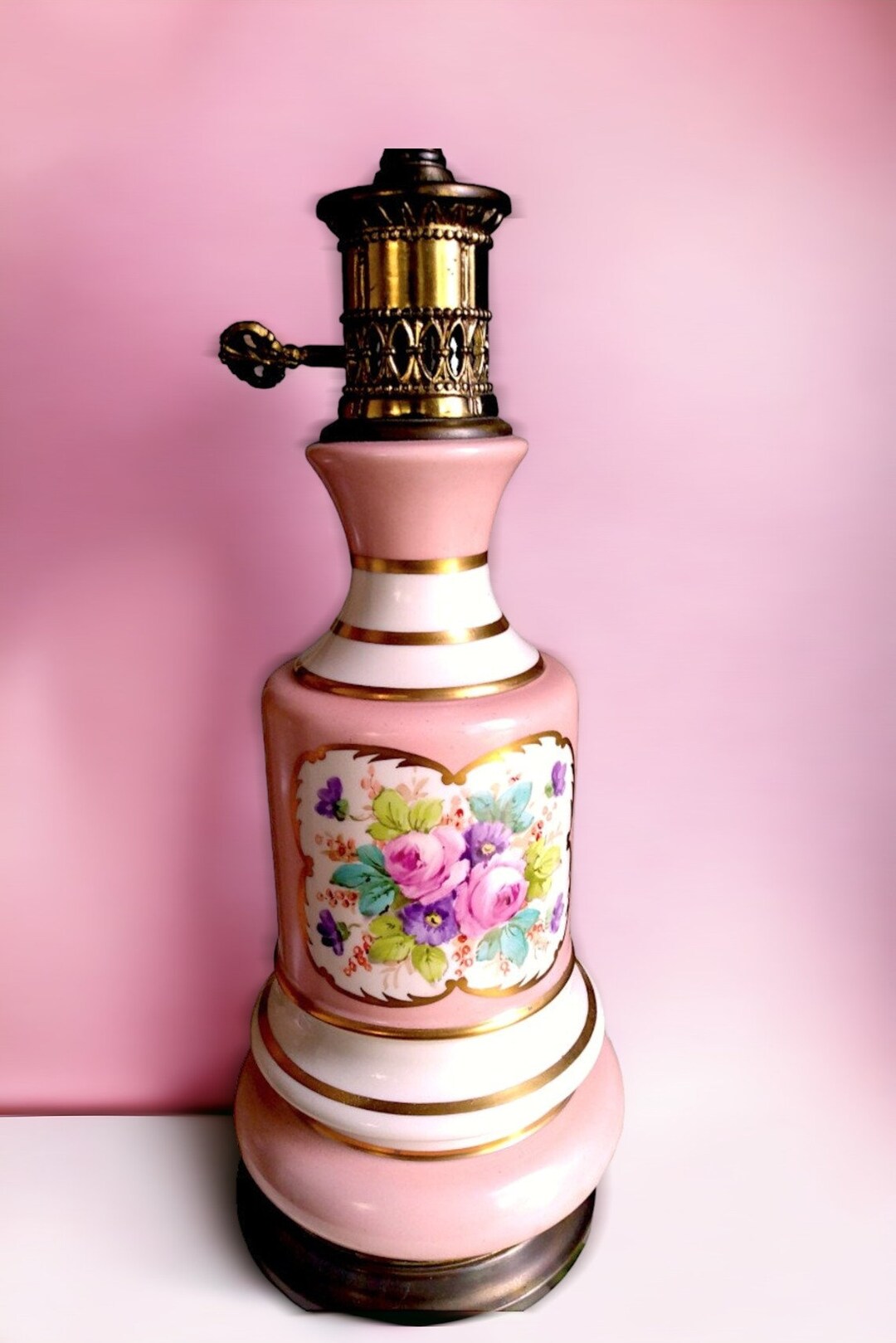 Vintage French Pink and White Porcelain Lamp Brass Paris Porcelain and ...