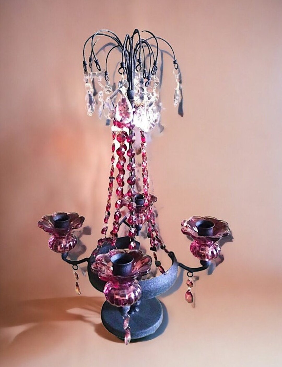 Vintage Crystal Table Top Chandelier Crystal Candle Holder With Faceted ...