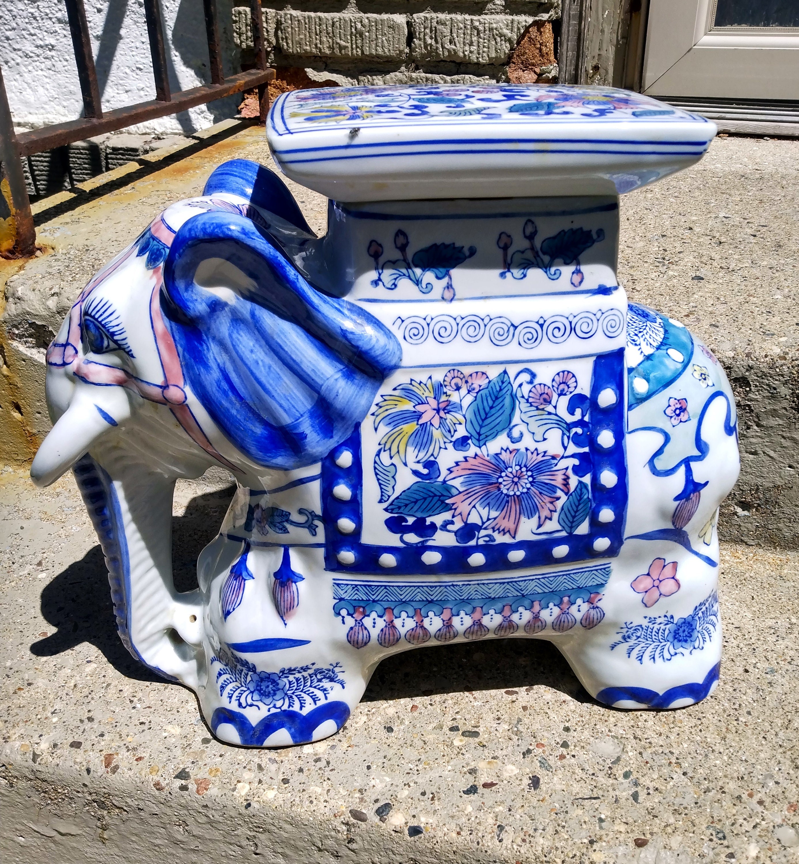 VINTAGE Elephant Garden Seat Blue and White Ceramic Elephant Garden Stool Blue and White Chinoiserie Elephant Garden Seat Blue and White Etsy