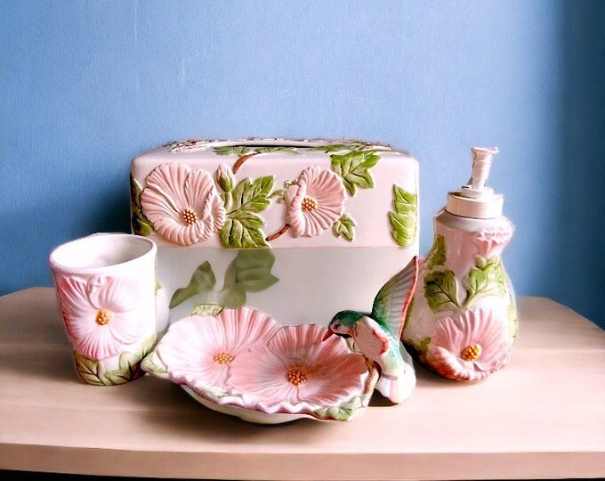 VINTAGE Fitz and Floyd Hummingbird and Hibiscus Ceramic Bathroom ...
