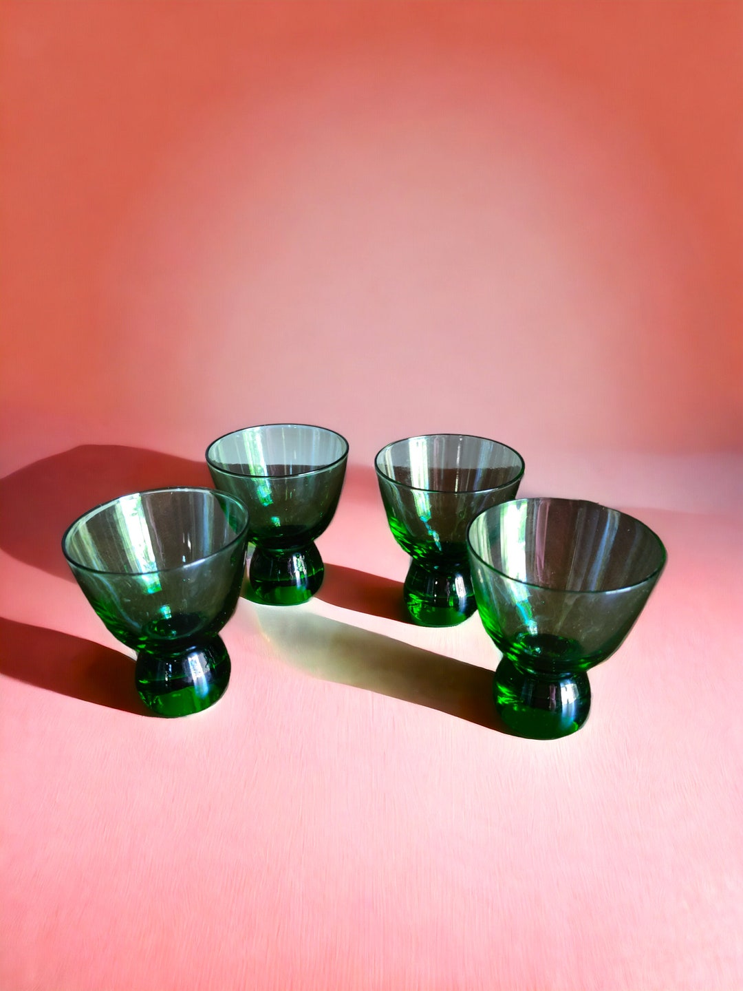 Iconic MCM Green Glassware Collection Featuring Heavy Bottomed Cordial ...