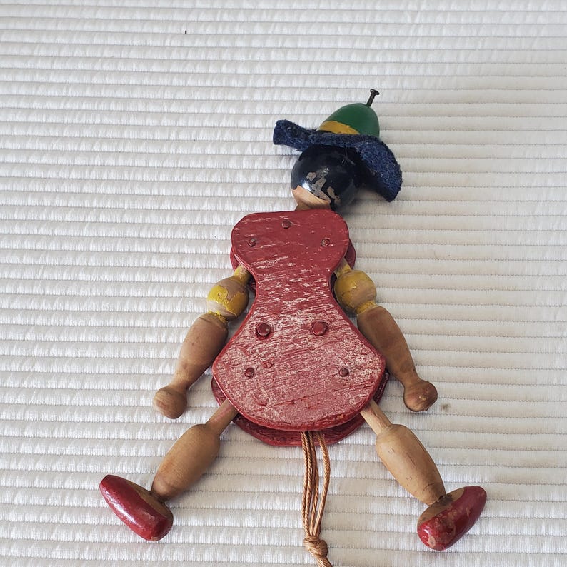 Hampelmann Jumping Jack Pull String Boy Toy 7" Wood Vintage Jointed ...