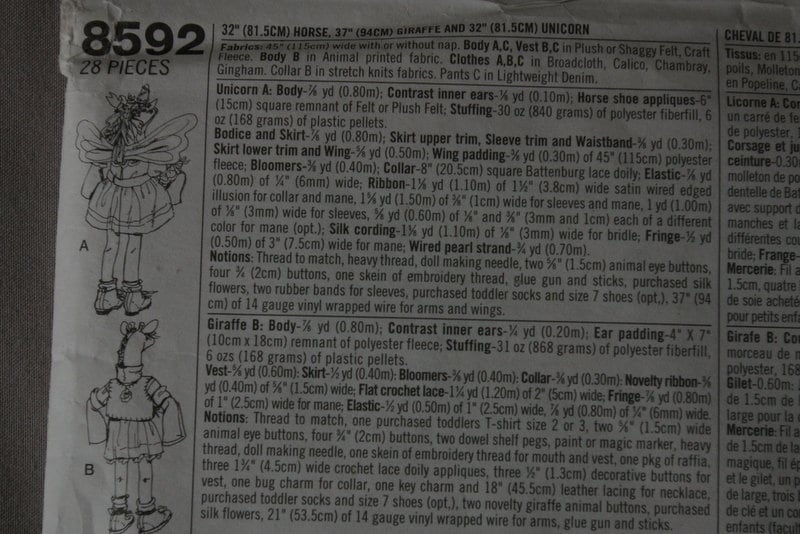 Simplicity Crafts 8592 Uncut Unicorn Pegasus Horse Giraffe Plush ...