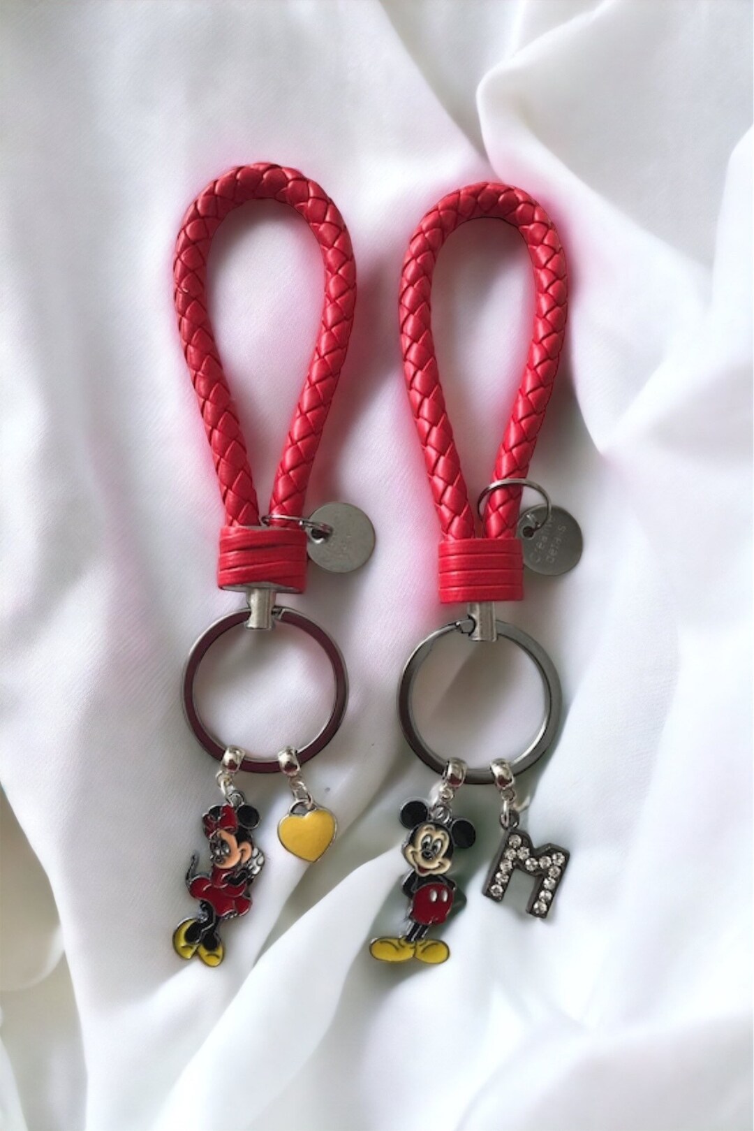 Mickey and Minnie Mouse Key Chains Leather Rope Keychain - Etsy