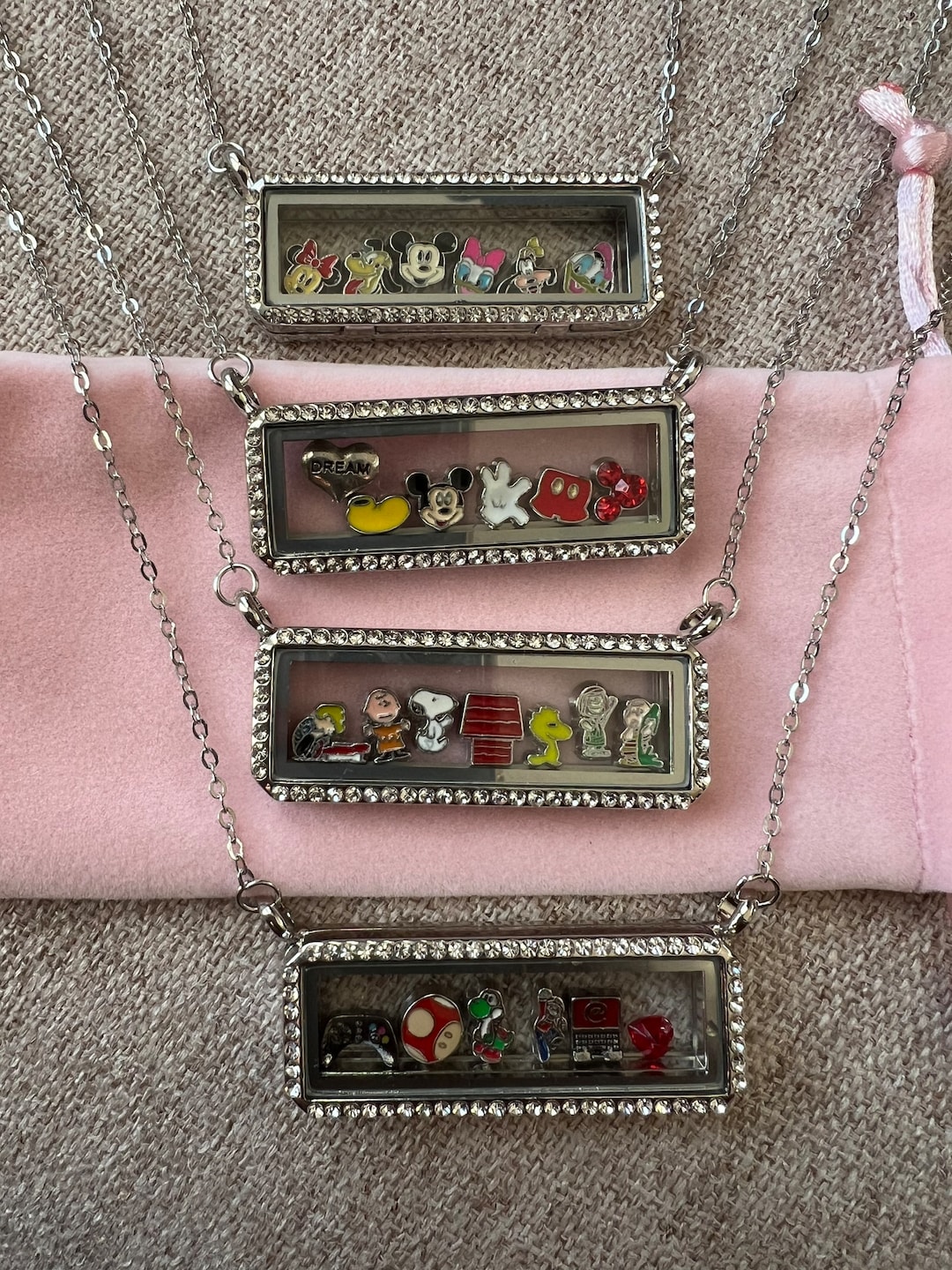 Cartoon Memory Living Floating Charm Rectangle Glass Rhinestone Locket ...