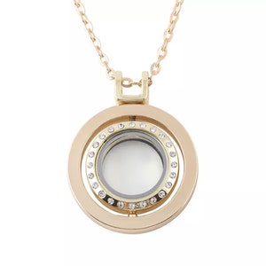 Floating Charm Rotating Locket Necklace & Pendants Round Rhinestone ...
