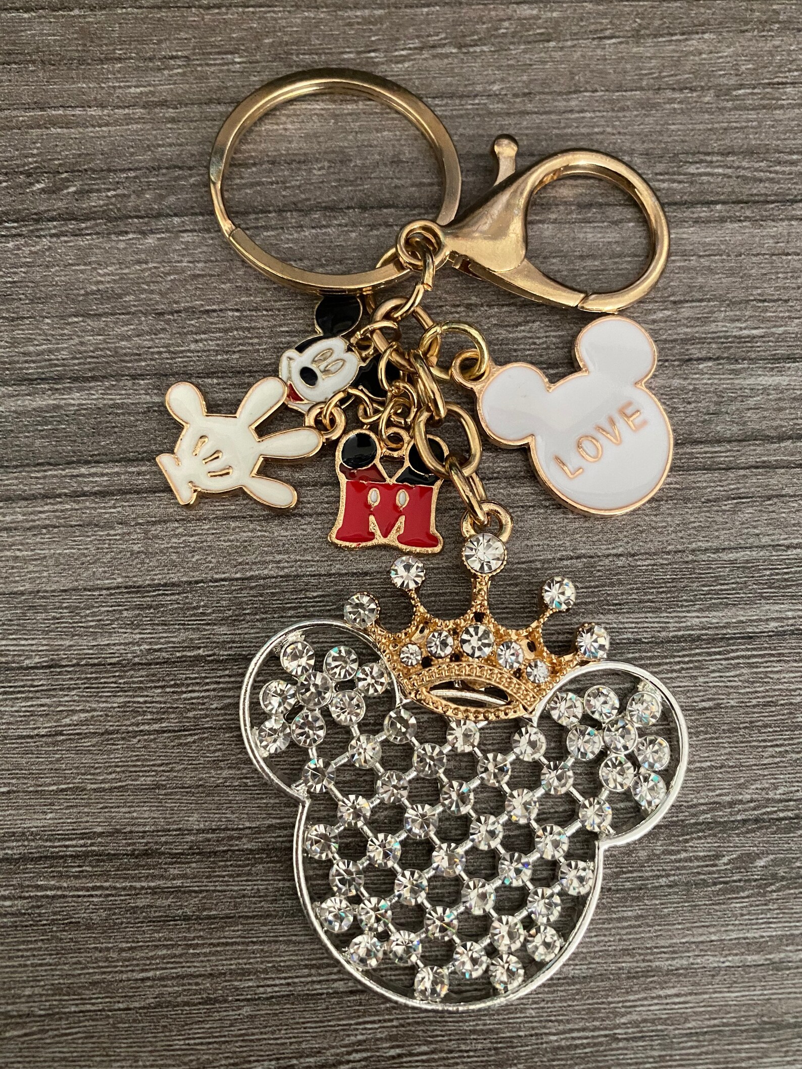 Minnie & Mickey Mouse Inspired Gold Charms Key Chain | Etsy