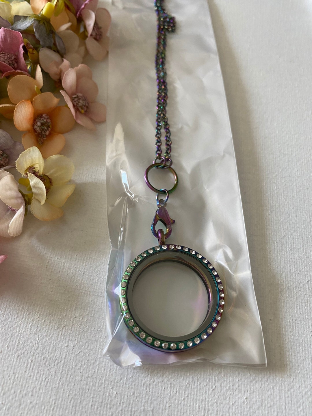 Rainbow Glass Memory Living Charm Locket and Matching Necklace - Etsy