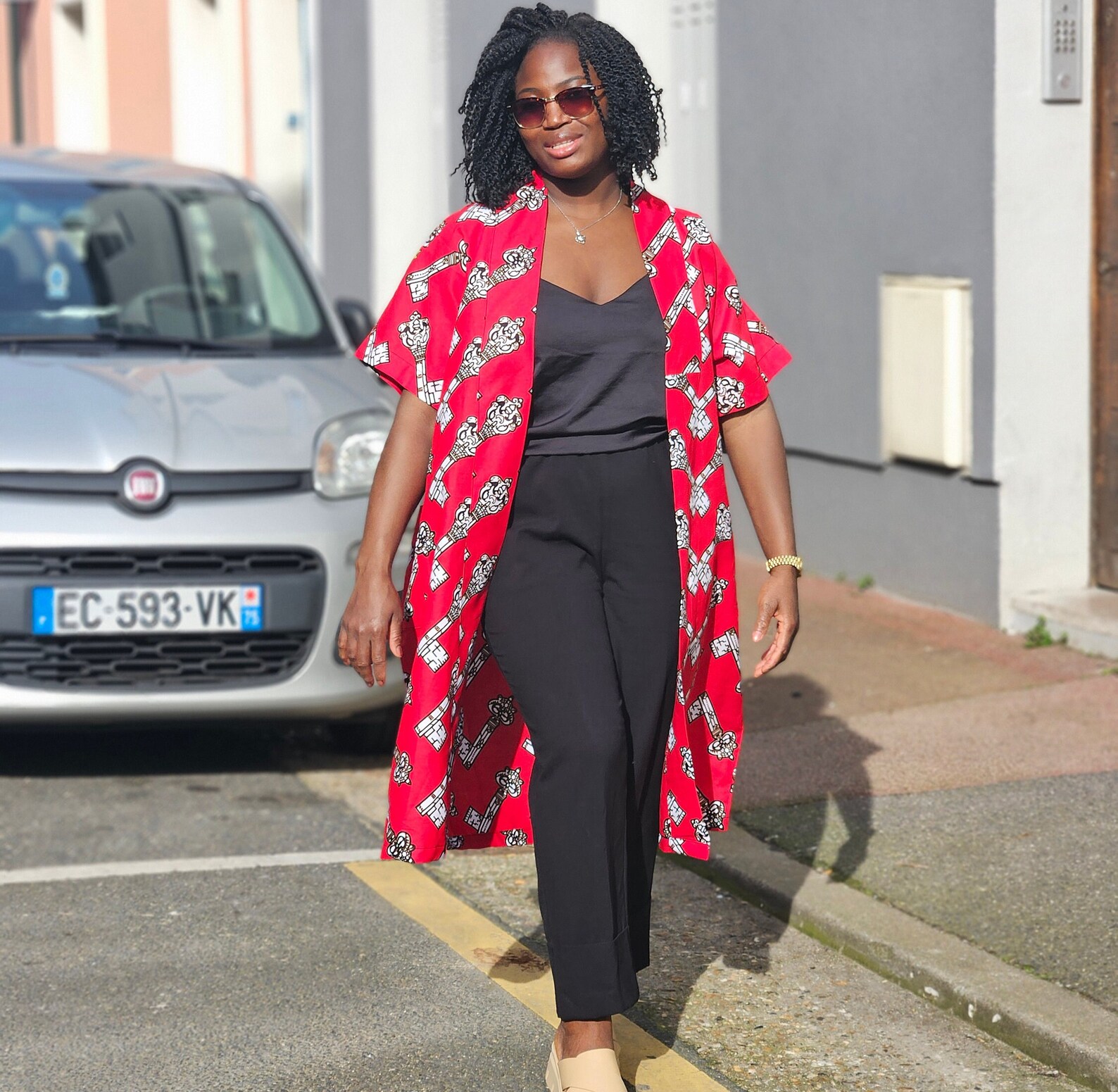 Red Kimono Dress With Two Size Pockets and Head Scarf. African Kimono ...