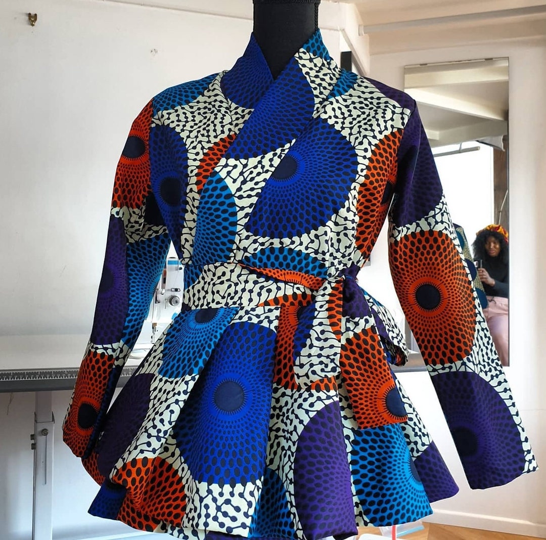 African Blouse, Ankara Wrap Peplum Top With Rope Belt, Wax Print Blouse ...