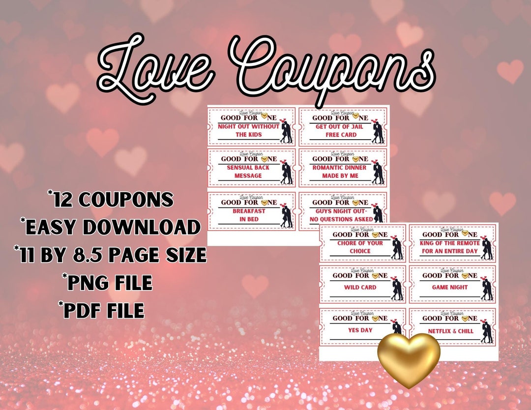 Valentines Day, Printable Love Tickets, Love Vouchers, Gift for Him or ...