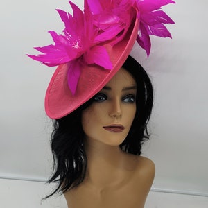 Large Hot Pink Kentucky Derby Fascinator - Fuchsia Wedding Hat ...