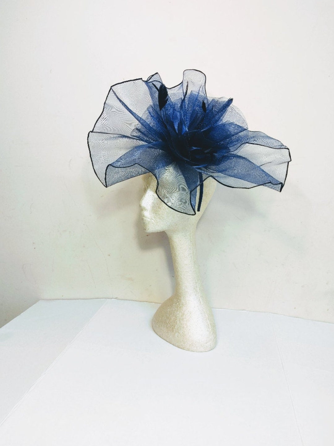 Navy Blue Crinoline Kentucky Derby Hat: Feathered Church Hat - Etsy