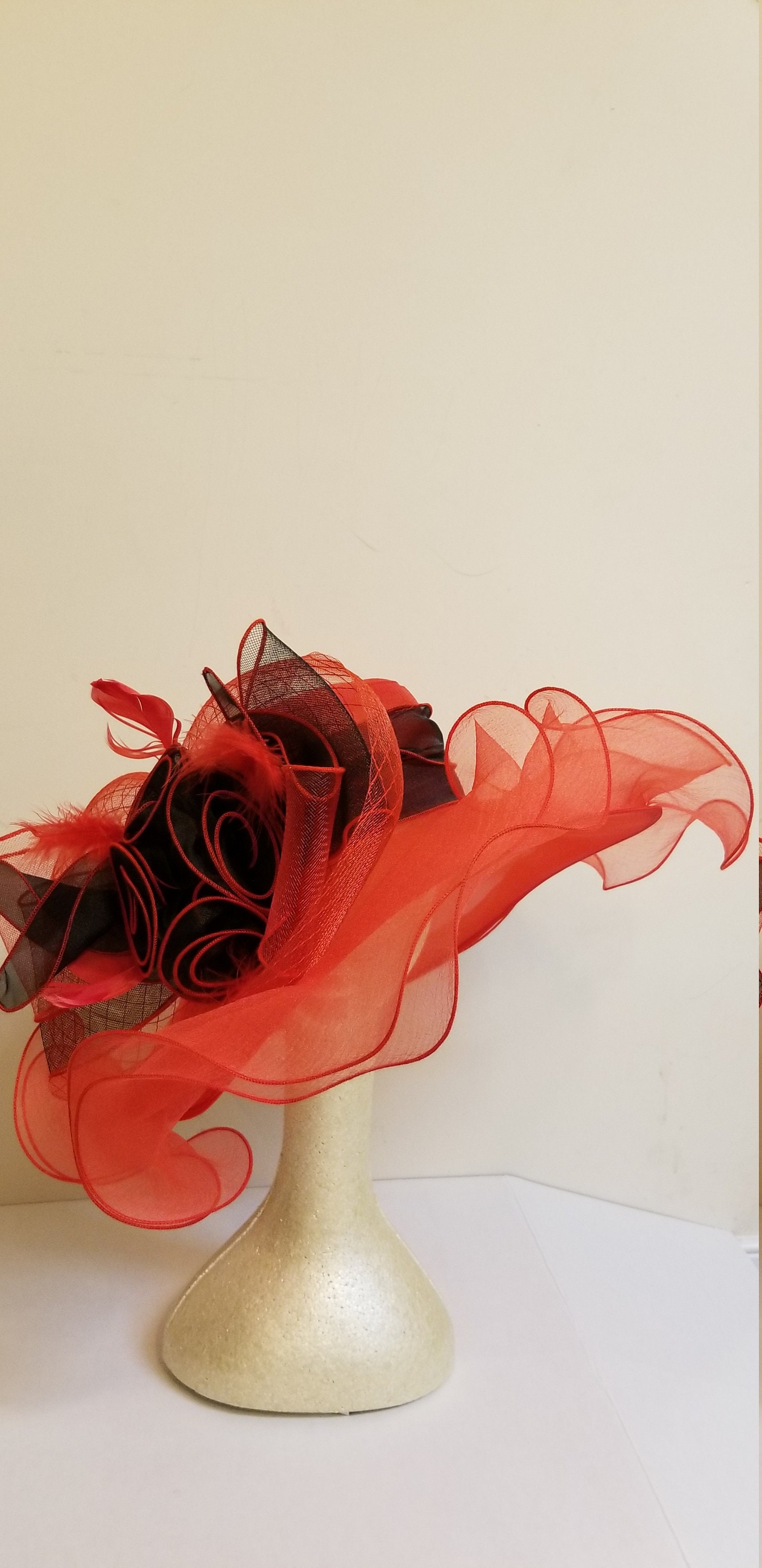 Large Red Kentucky Derby Fascinator Hat wedding Hat Kenturky - Etsy