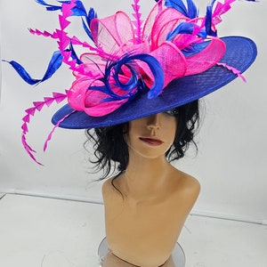 Large Royal Blue and Hot Pink Kentucky Derby Fascinator - Race Hat ...