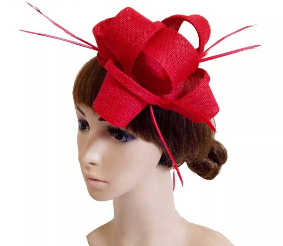 Red Fascinator Hat Wedding Hat, Kentucky Derby Hat, Race Hat, Tea Party ...