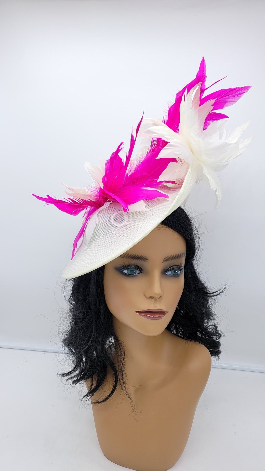 Ivory and Hot Pink Kentucky Derby Fascinator - Wedding Hat, Fuchsia Hat ...