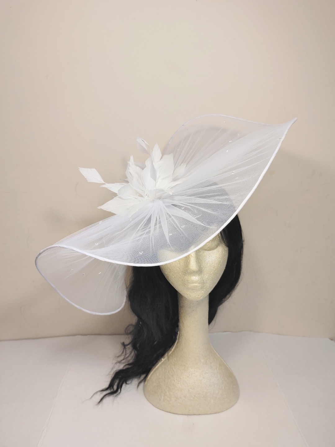 Extra Large White Wedding Hat, Kentucky Derby, Saucer Fascinator ...