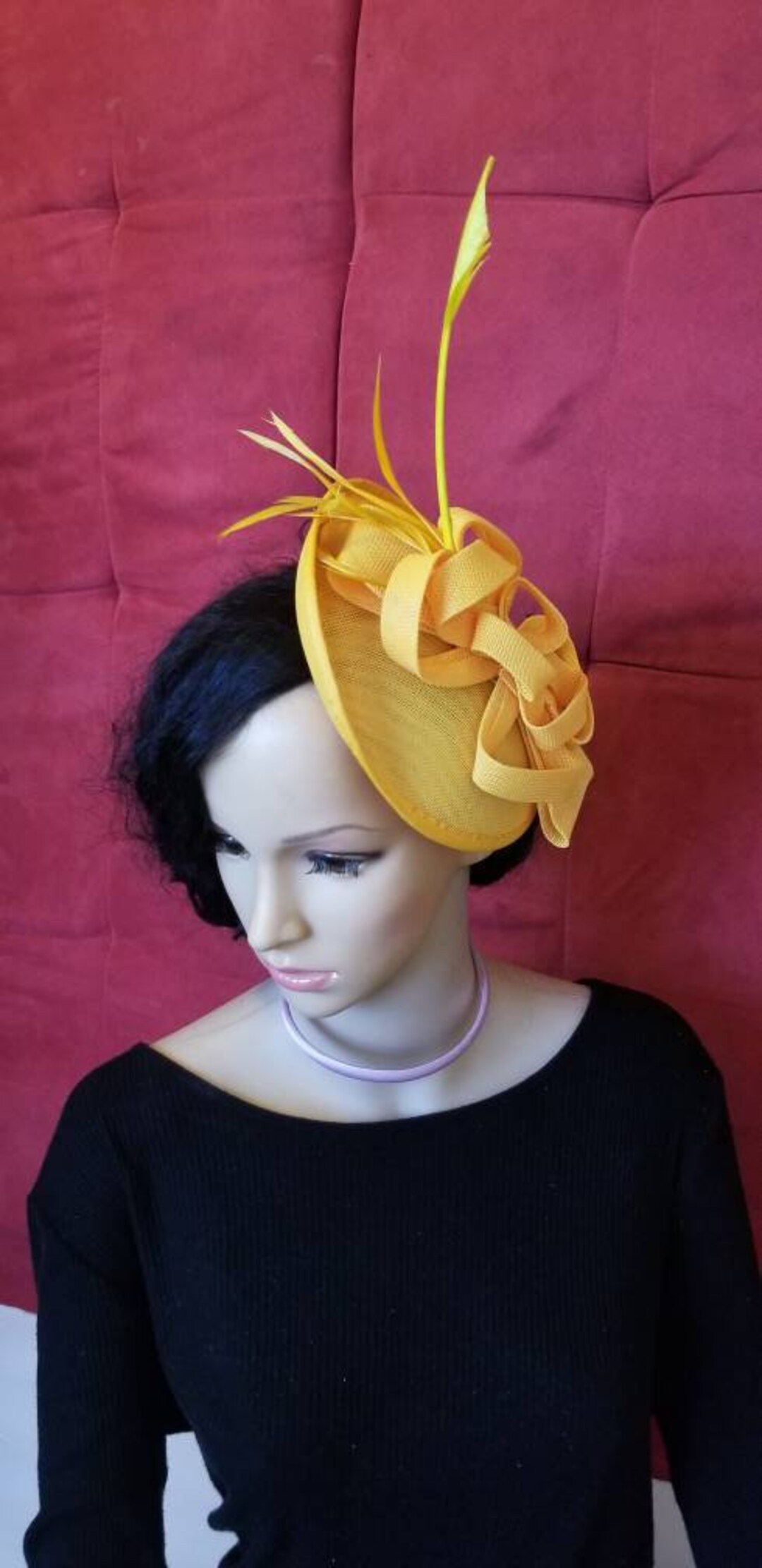Yellow Fascinator Hat Wedding Bridesmaids Kentucky Derby Hat Cocktail ...