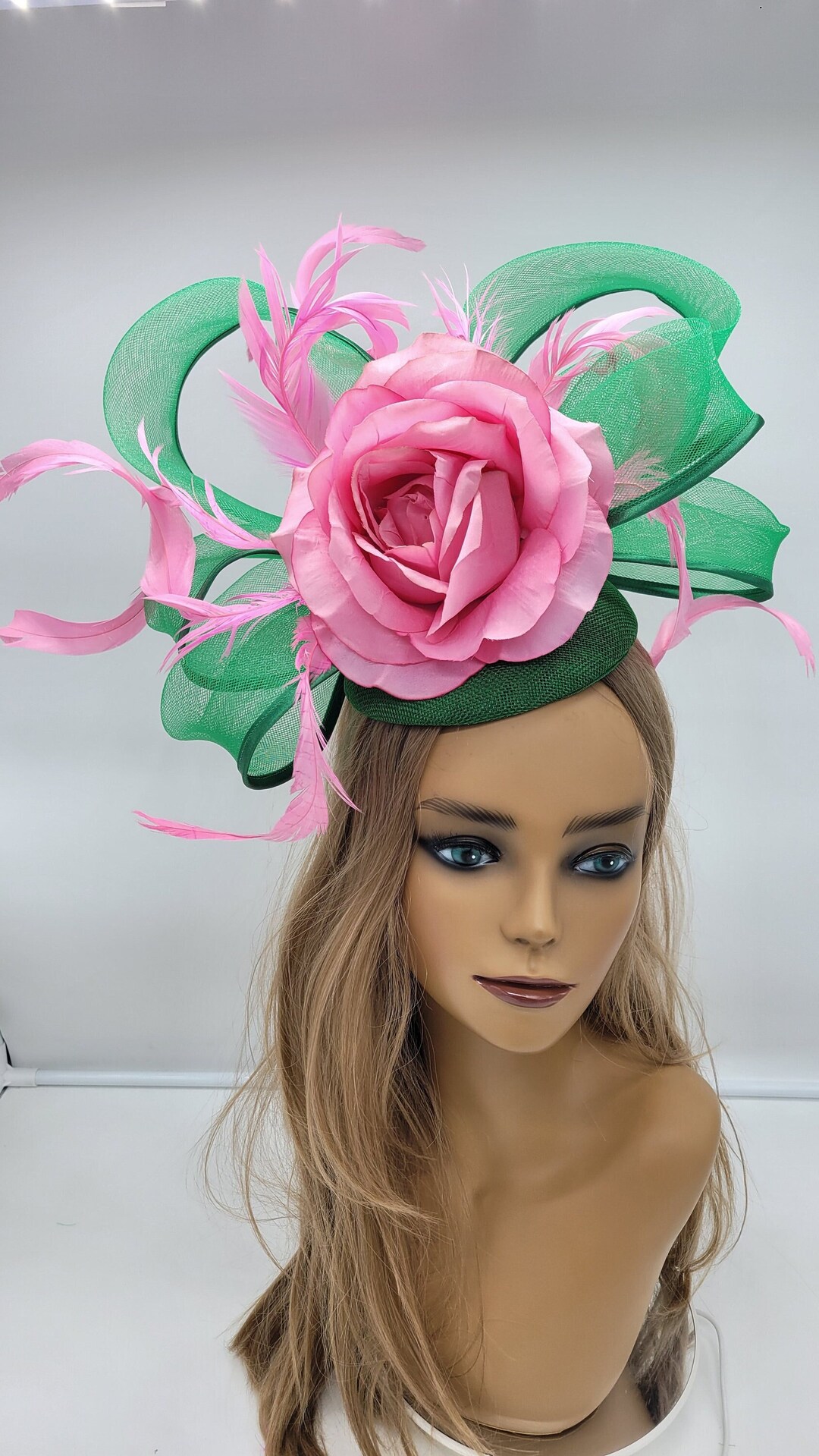 Green and Pink Kentucky Derby Hat, Green Fascinator, Mardi Gras, Race ...