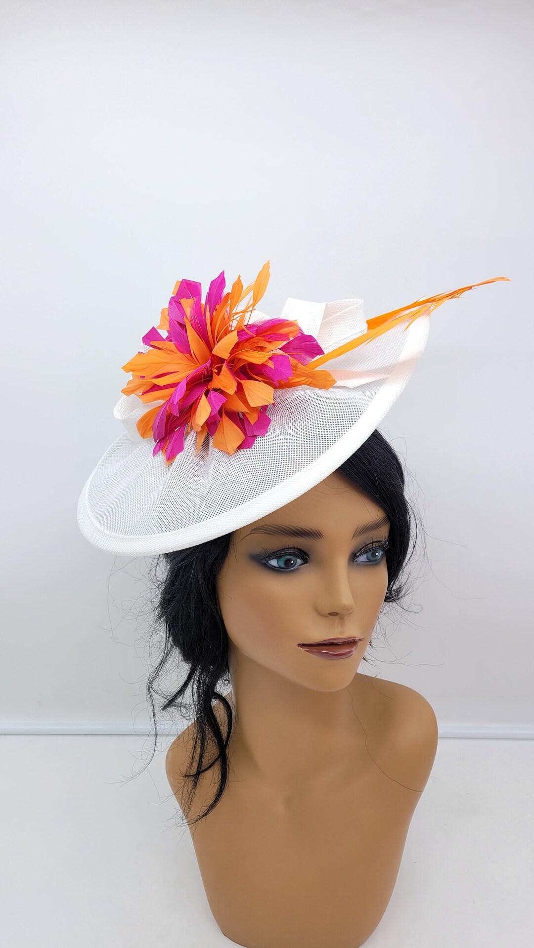 White, Hot Pink and Orange Fascinator Hat Wedding Hat, Kentucky Derby ...