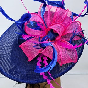 Large Royal Blue and Hot Pink Kentucky Derby Fascinator - Race Hat ...