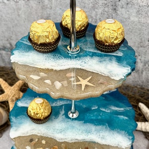3 Tiered Cake Tray, Ocean Beach Serving Stand, Sand & Shells With ...